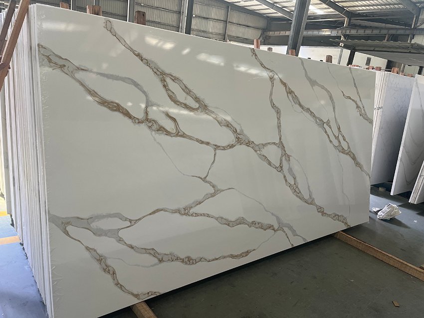 calacatta gold quartz slab - Miya Stones